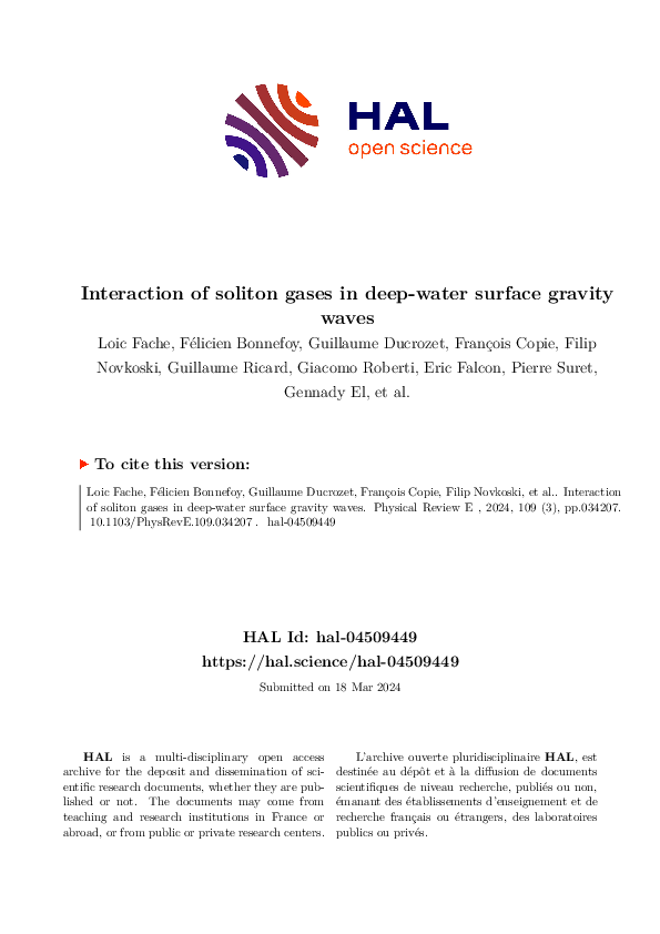 (PDF) Interaction of soliton gases in deep-water surface gravity waves