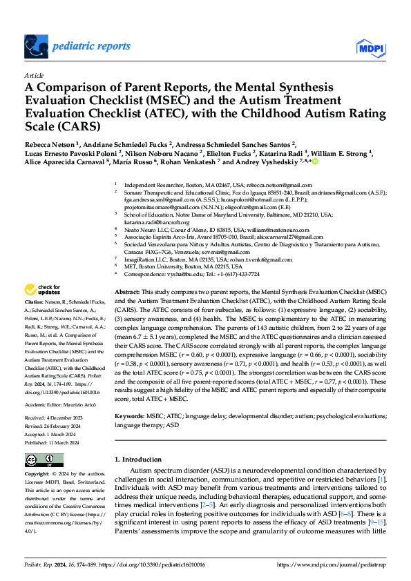 (PDF) A Comparison of Parent Reports, the Mental Synthesis Evaluation ...