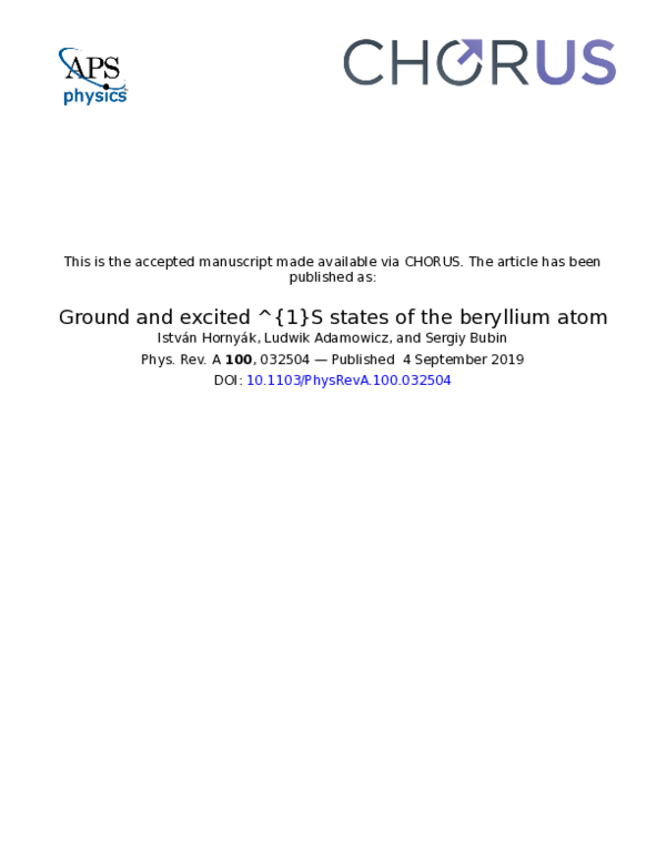 (PDF) Ground and excited S1 states of the beryllium atom | Ludwik ...