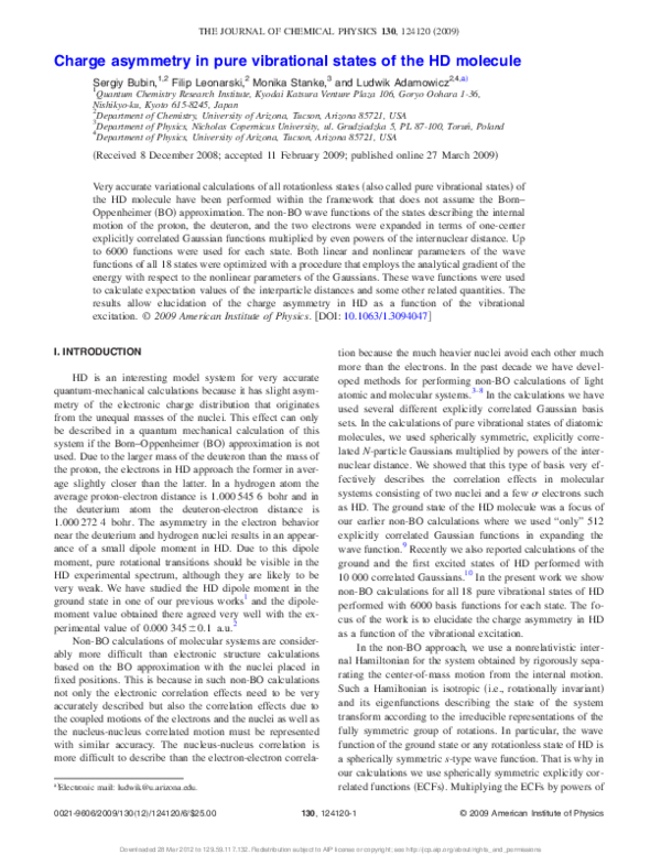(PDF) Charge asymmetry in pure vibrational states of the HD molecule