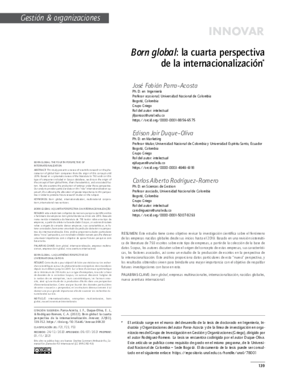 (PDF) Born global: la cuarta perspectiva de la internacionalización