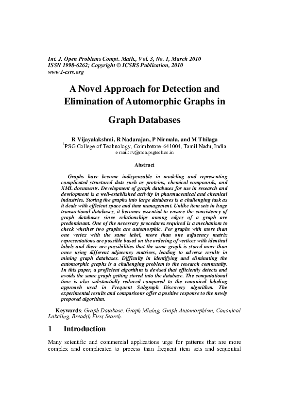 (PDF) A Novel Approach for Detection and Elimination of Automorphic Graphs in Graph Databases