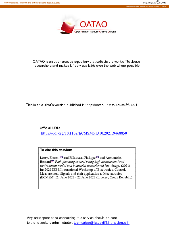 (PDF) Path planning control using high abstraction level environment model and industrial task ...