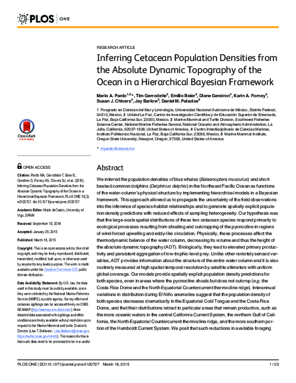 (PDF) Inferring cetacean population densities from the absolute dynamic topography of the ocean ...