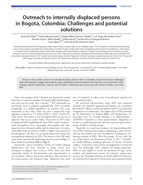 (PDF) Outreach to internally displaced persons in Bogotá, Colombia ...