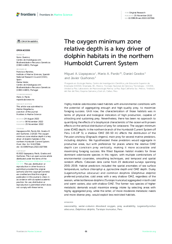 (PDF) The oxygen minimum zone relative depth is a key driver of dolphin ...