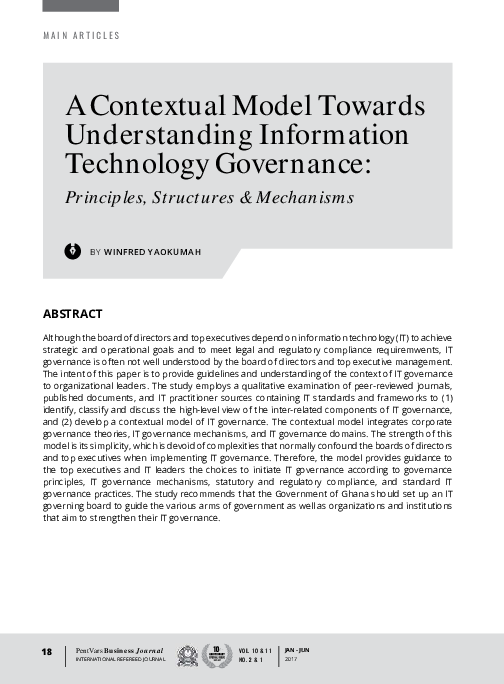 (PDF) A Contextual Model Towards Understanding Information Technology Governance: Principles ...