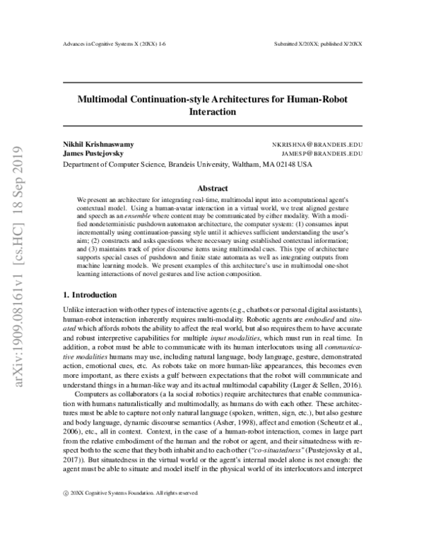 (PDF) Multimodal Continuation-style Architectures for Human-Robot Interaction