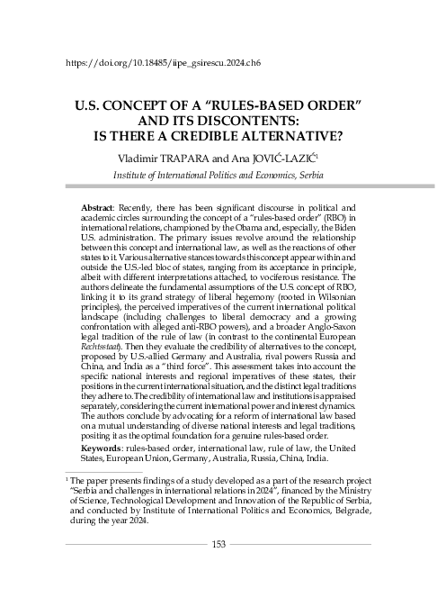 (PDF) U.S. Concept of a “Rules-Based Order” and Its Discontents: Is ...