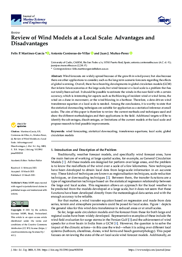 (PDF) Review of Wind Models at a Local Scale: Advantages and Disadvantages