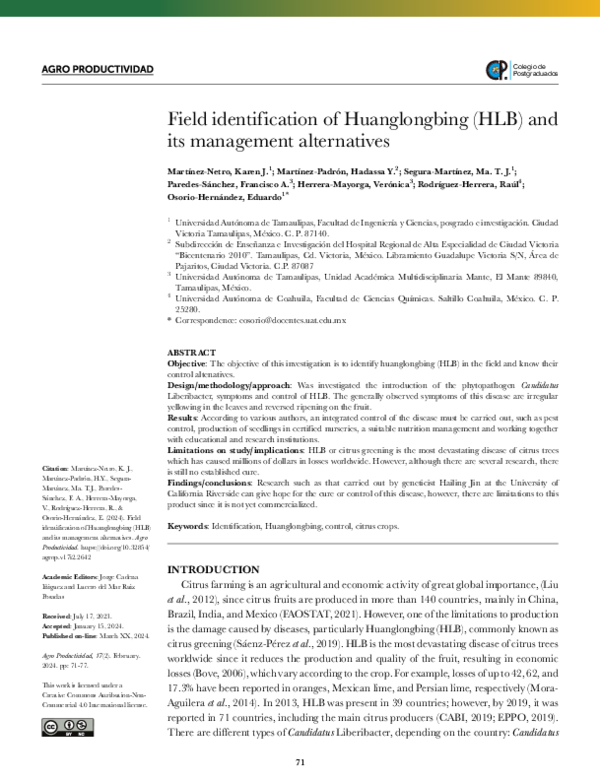 (PDF) Field identification of Huanglongbing (HLB) and its management ...