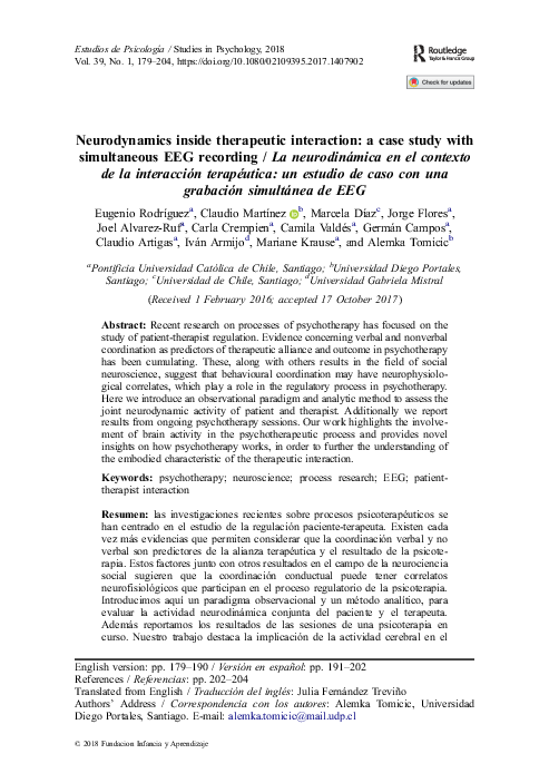 (PDF) Neurodynamics inside therapeutic interaction: a case study with simultaneous EEG recording ...