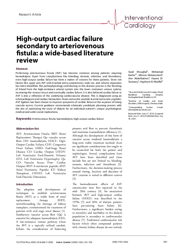 (PDF) High-output cardiac failure secondary to arteriovenous fistula: a ...