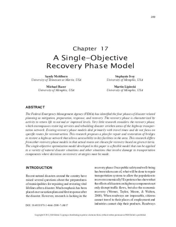 (PDF) A Single-Objective Recovery Phase Model