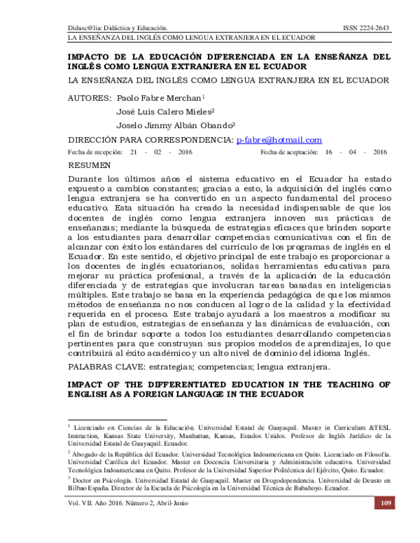 (PDF) Impacto De La Educación Diferenciada en La Enseñanza Del Inglés Como Lengua Extranjera en ...