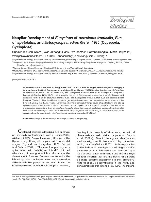 (PDF) Naupliar Development of Eucyclops cf. serrulatus tropicalis, Euc ...