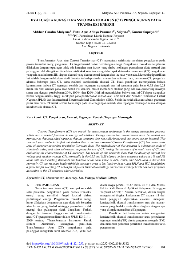 (PDF) Evaluasi Akurasi Transformator Arus (CT) Pengukuran Pada ...