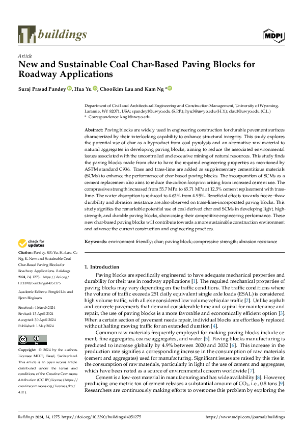 (PDF) New and Sustainable Coal Char-Based Paving Blocks for Roadway ...
