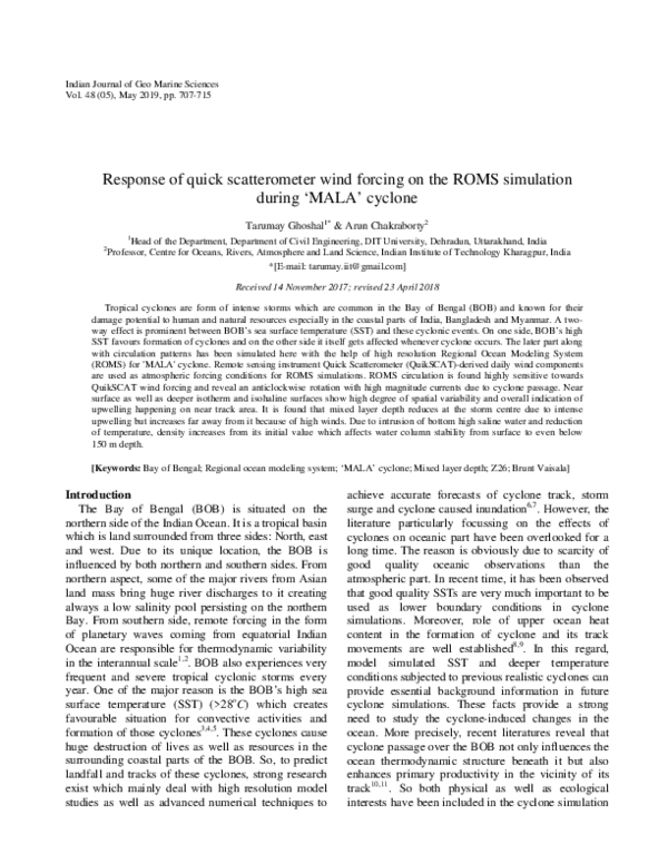 (PDF) Response of quick scatterometer wind forcing on the ROMS ...