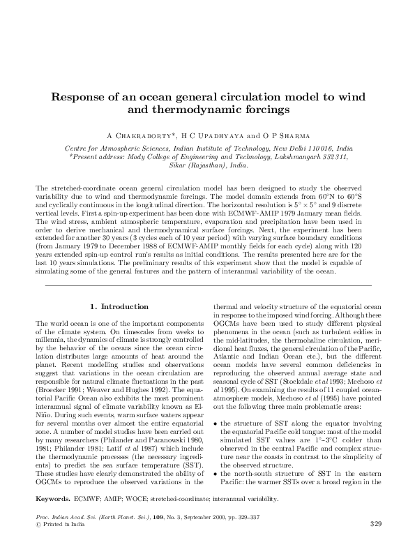 (PDF) Response of an ocean general circulation model to wind and ...