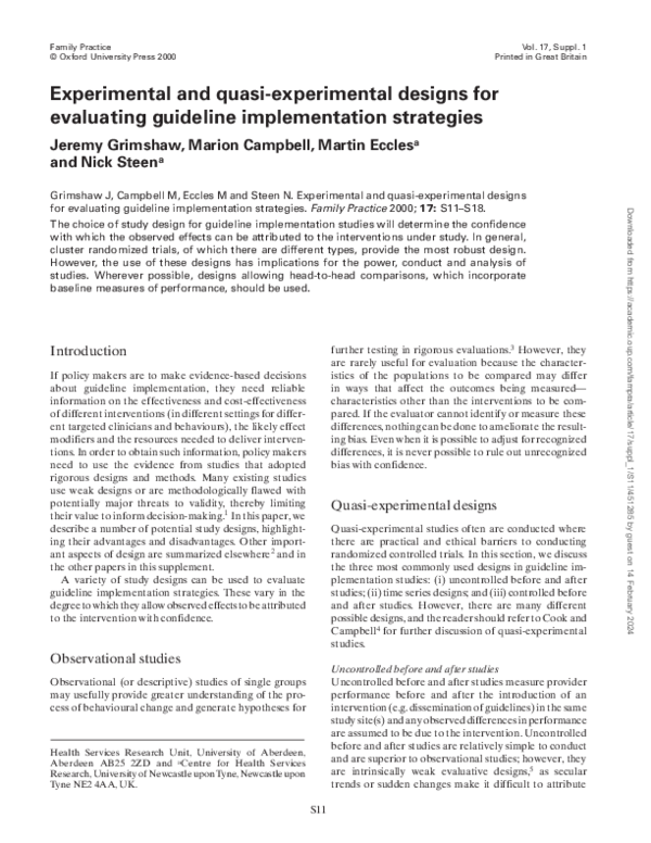 (PDF) Experimental and quasi-experimental designs for evaluating ...