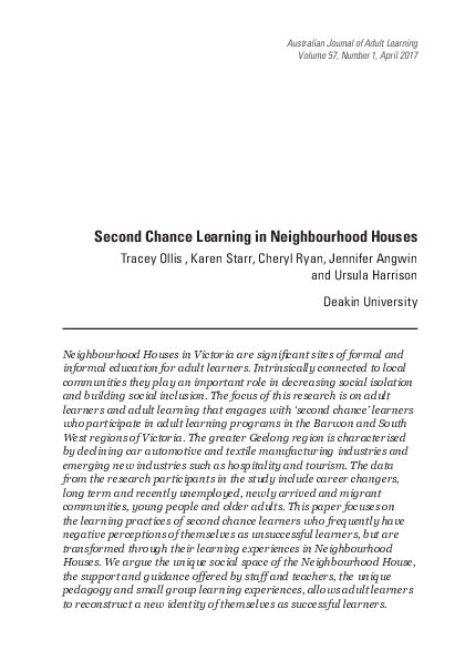 (PDF) Second chance learning in neighbourhood houses in Victoria