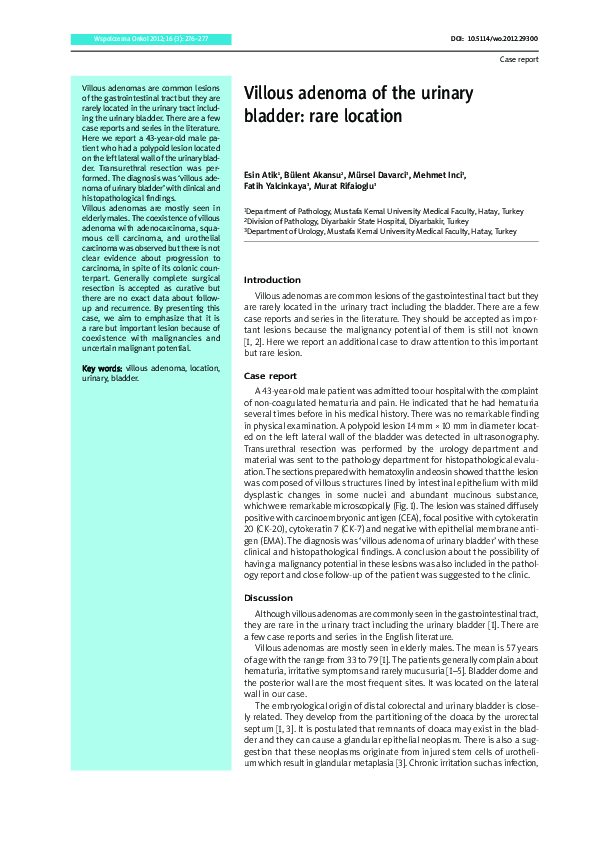 (PDF) Villous adenoma of the urinary bladder: rare location