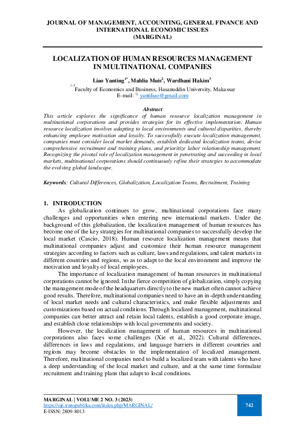 (PDF) Localization of Human Resources Management in Multinational Companies
