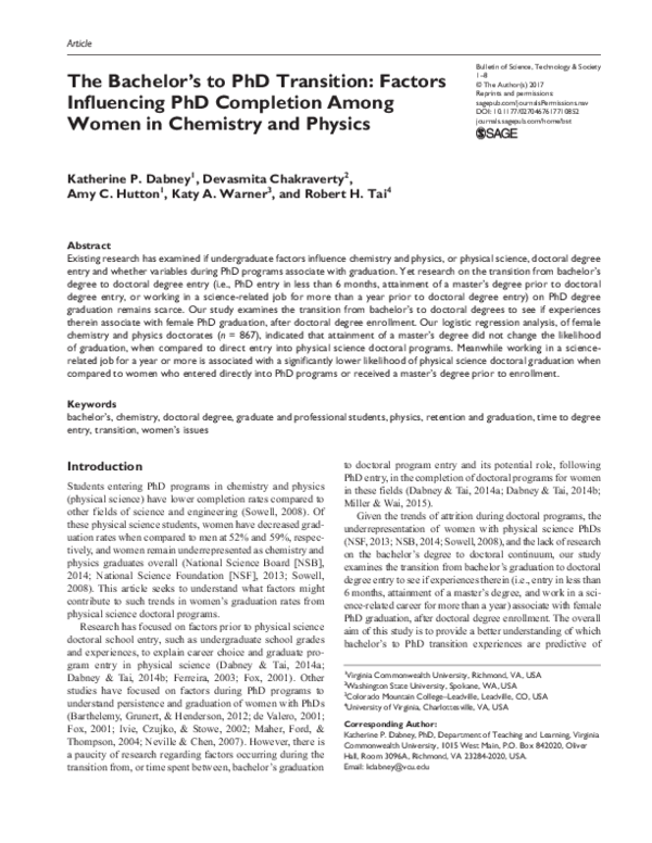 (PDF) The Bachelor’s to PhD Transition: Factors Influencing PhD ...