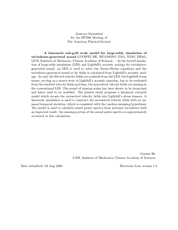 (PDF) A kinematic sub-grid scale model for large-eddy simulation of turbulence-generated sound ...