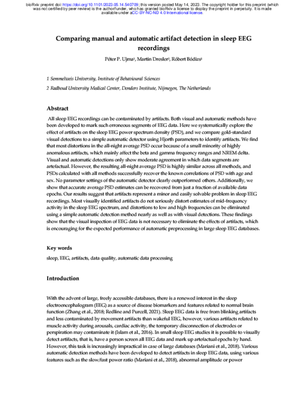 Pdf Comparing Manual And Automatic Artifact Detection In Sleep Eeg