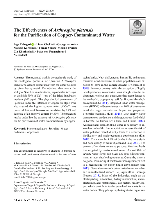 (PDF) The Effectiveness of Arthrospira platensis for the Purification ...