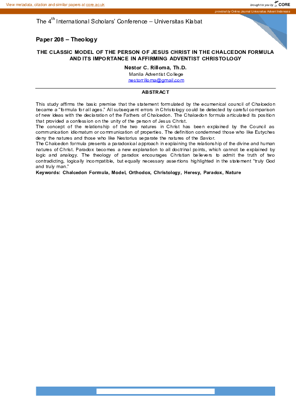 (PDF) The Classic Model of the Person of Jesus Christ in the Chalcedon ...