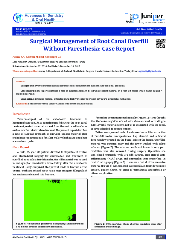 (PDF) Surgical Management of Root Canal Overfill Without Paresthesia ...