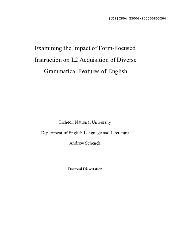 (PDF) Examining the Impact of Form-Focused Instruction on L2 Acquisition of Diverse Grammatical ...