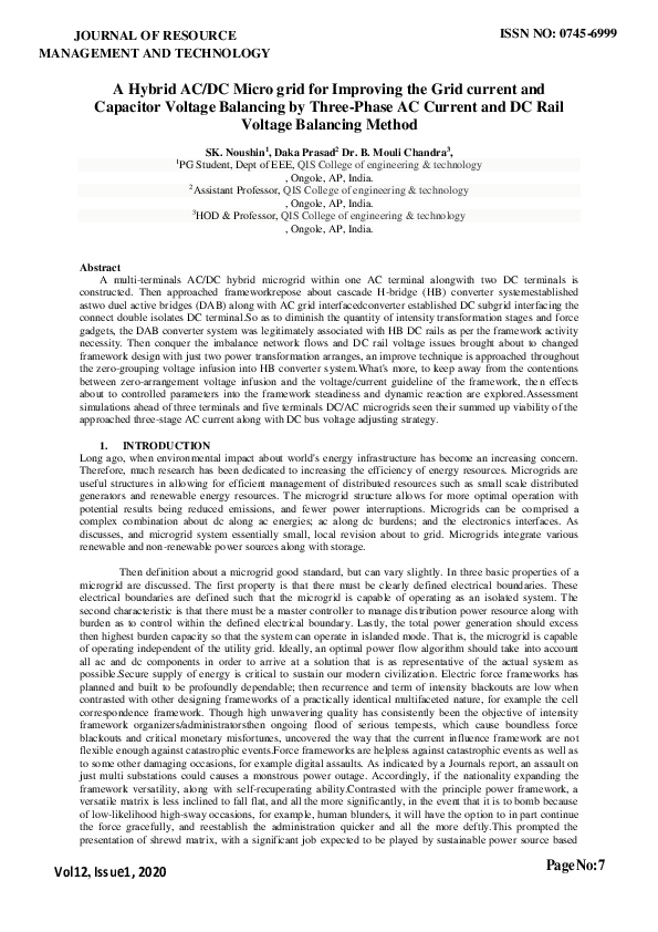 (PDF) A Hybrid AC/DC Micro grid for Improving the Grid current and Capacitor Voltage Balancing ...