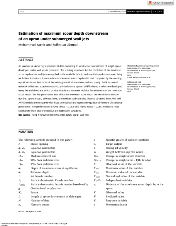 (PDF) Estimation of maximum scour depth downstream of an apron under ...