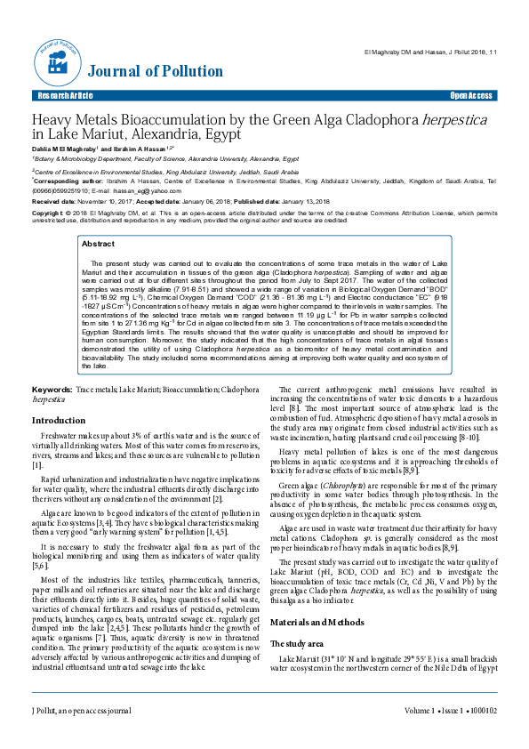 (PDF) Heavy Metals Bioaccumulation by the Green Alga Cladophora ...