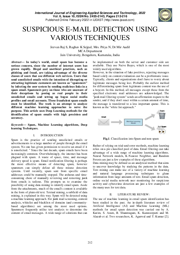 (PDF) Suspicious E-Mail Detection Using Various Techniques