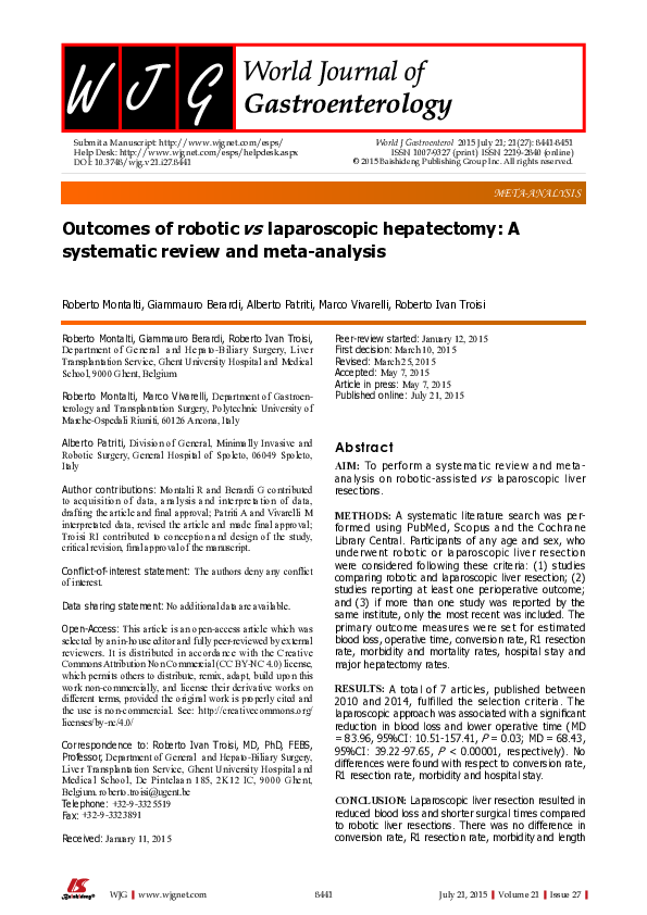 (PDF) Outcomes of robotic vs laparoscopic hepatectomy: A systematic review and meta-analysis ...