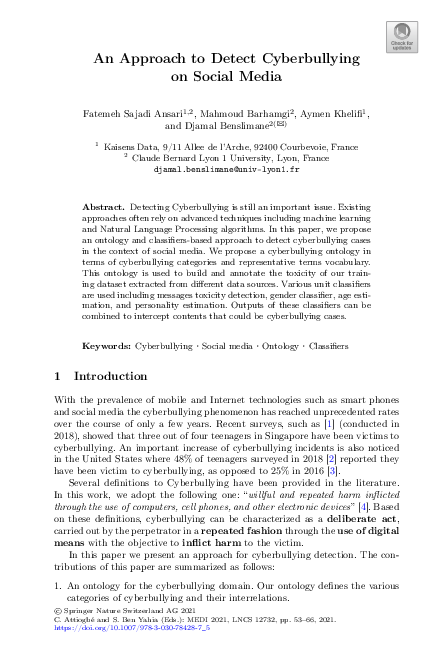 (PDF) An Approach to Detect Cyberbullying on Social Media