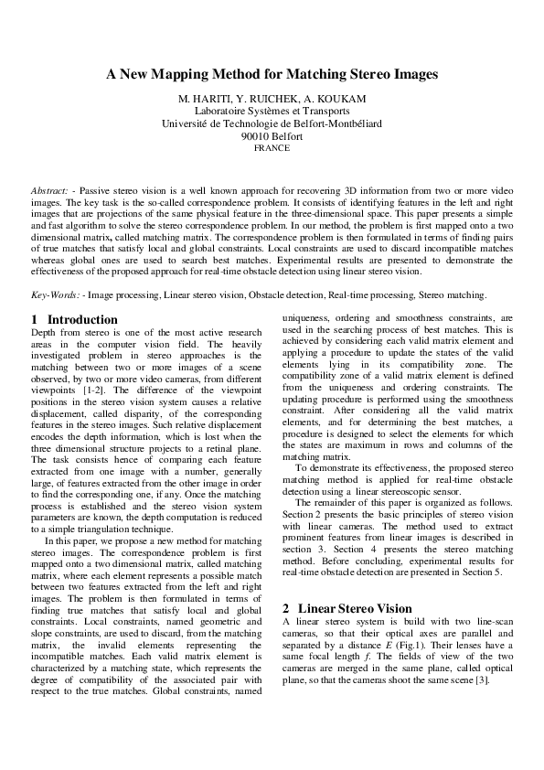 (PDF) A New Mapping Method for Matching Stereo Images