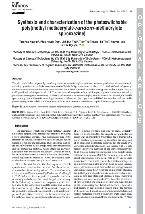 (PDF) Synthesis and characterization of the photoswitchable poly(methyl methacrylate- random ...