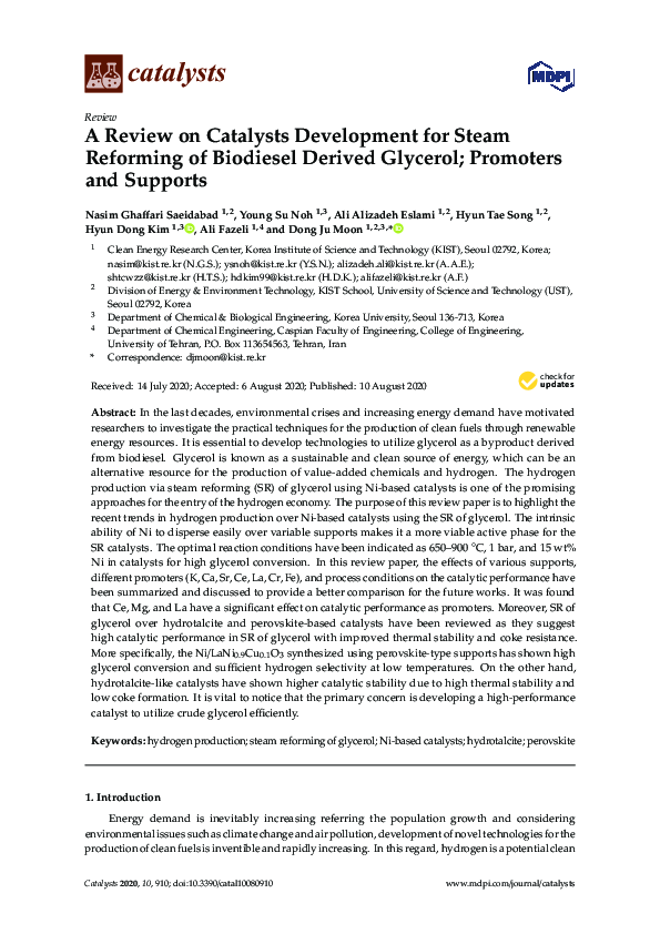 (PDF) A Review on Catalysts Development for Steam Reforming of Biodiesel Derived Glycerol ...