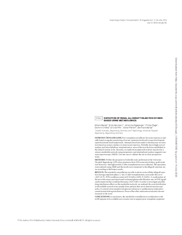 (PDF) FO042DETECTION of Renal Allograft Rejection by NMR-Based Urine ...
