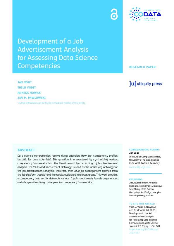 (PDF) Development of a Job Advertisement Analysis for Assessing Data ...