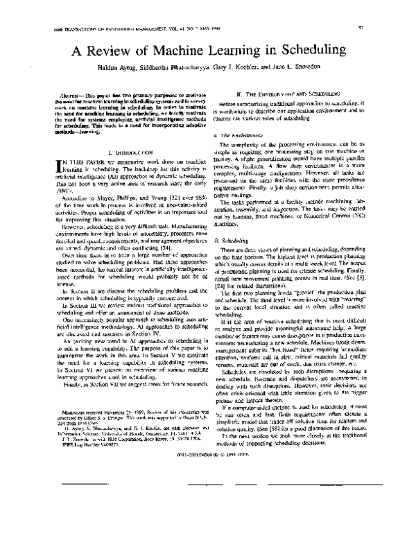 (PDF) A review of machine learning in scheduling