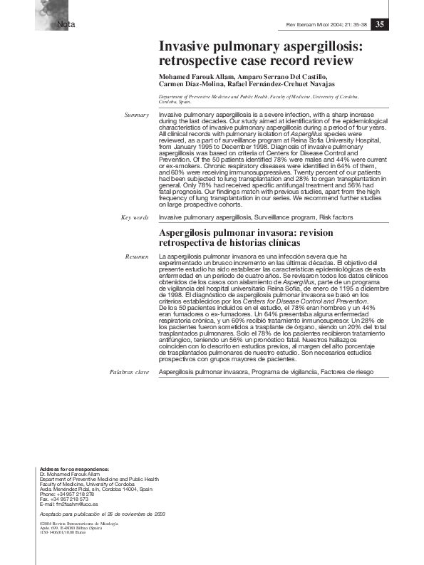 (PDF) Epidemiological Insights on Invasive Pulmonary Aspergillosis