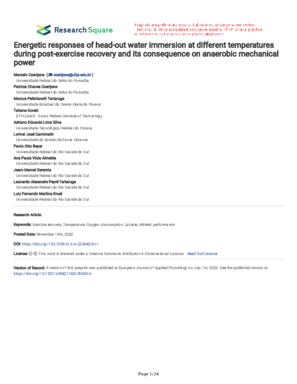 (PDF) Energetic responses of head-out water immersion at different ...