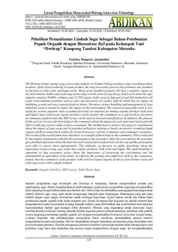 (PDF) Pelatihan Pemanfaatan Limbah Sagu Sebagai Bahan Pembuatan Pupuk ...